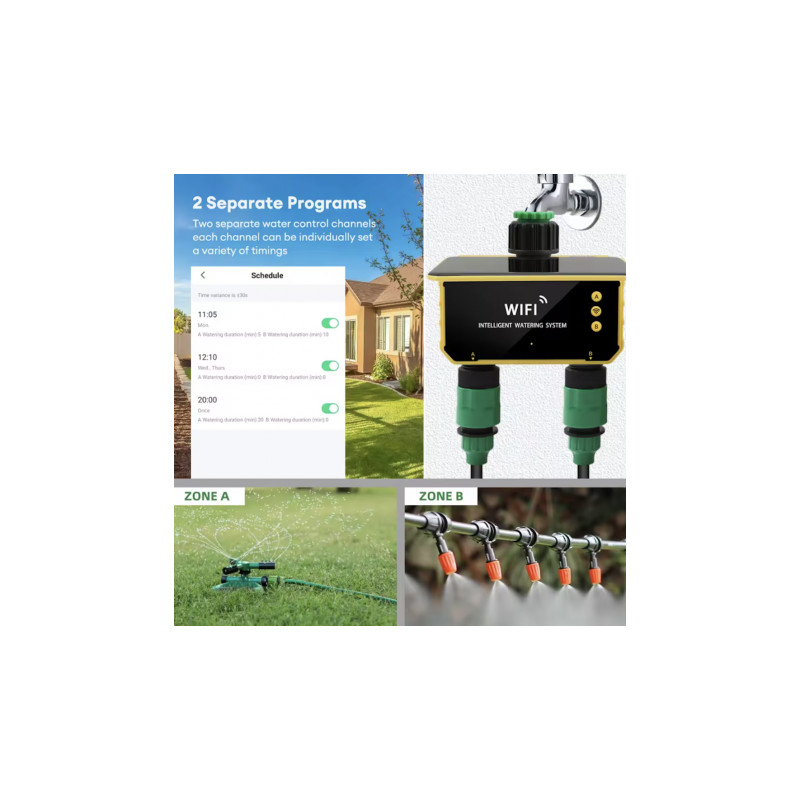 YIERYI - Programmateur arrosage Double WIFI Tuya + capteur pluie